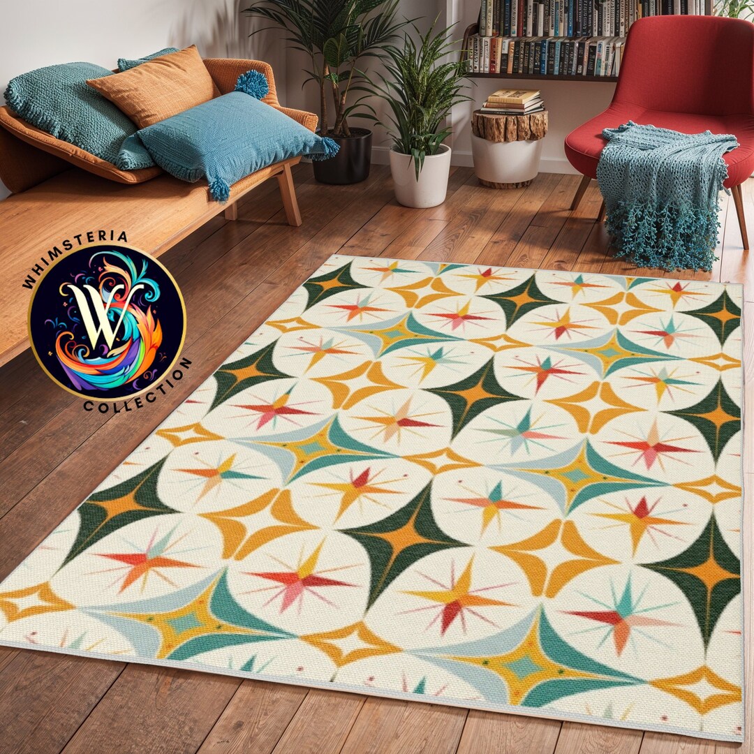 Mid Century Modern Starburst Area Rug: Atomic Diamond Design - Etsy