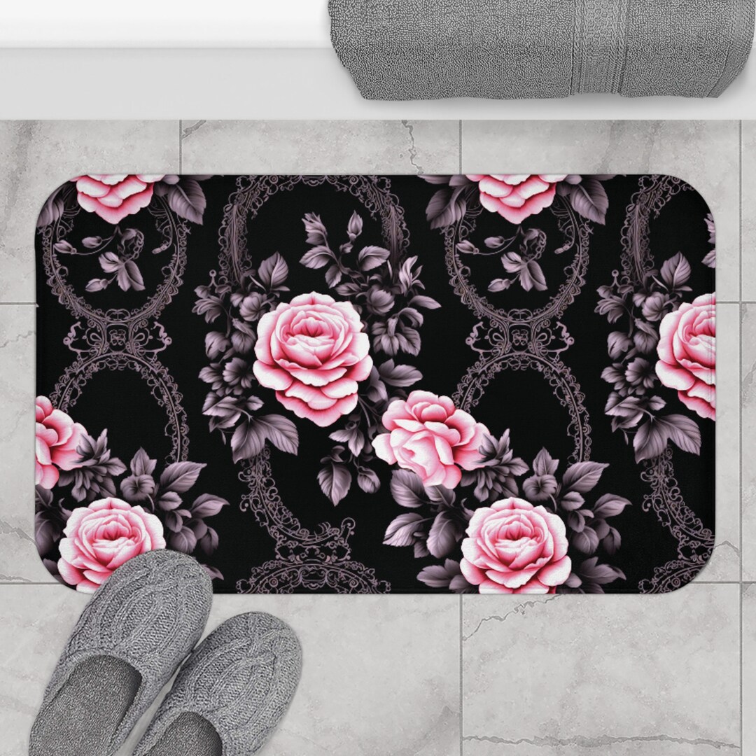 Pink Roses and Lace Bath Mat, Pink Bath Mat, Cute Bath Mat, Bathroom ...