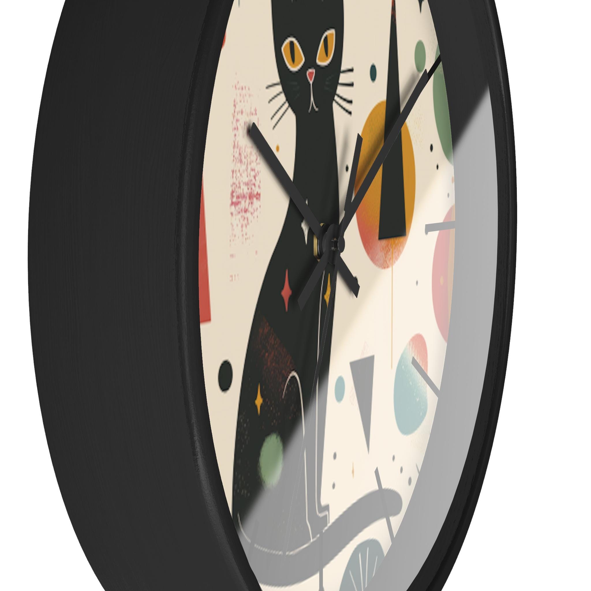 Retro Atomic Cat Wall Clock, Mid-century Modern Style, 10" Birch Wood ...