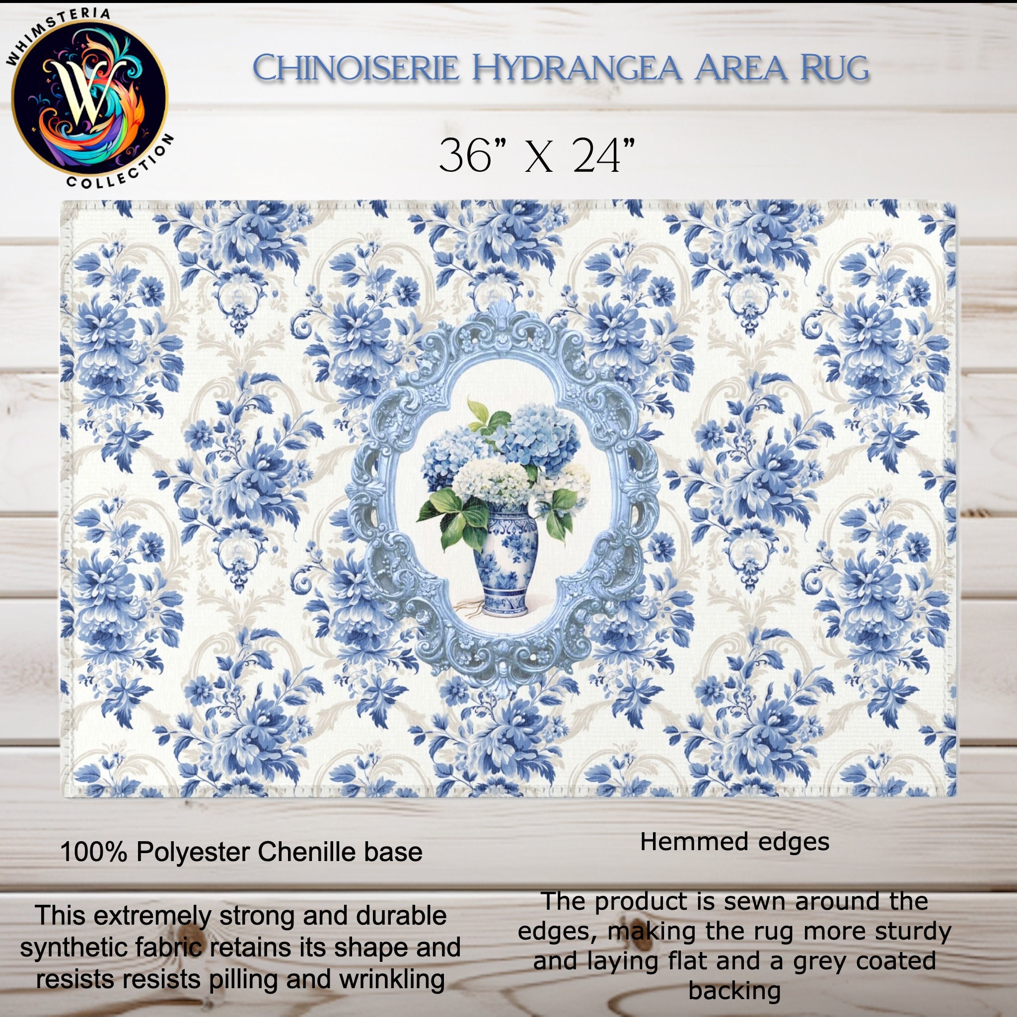 Chinoiserie Hydrangea Blue White Area Rug, Floral Rug, Chinoiserie ...