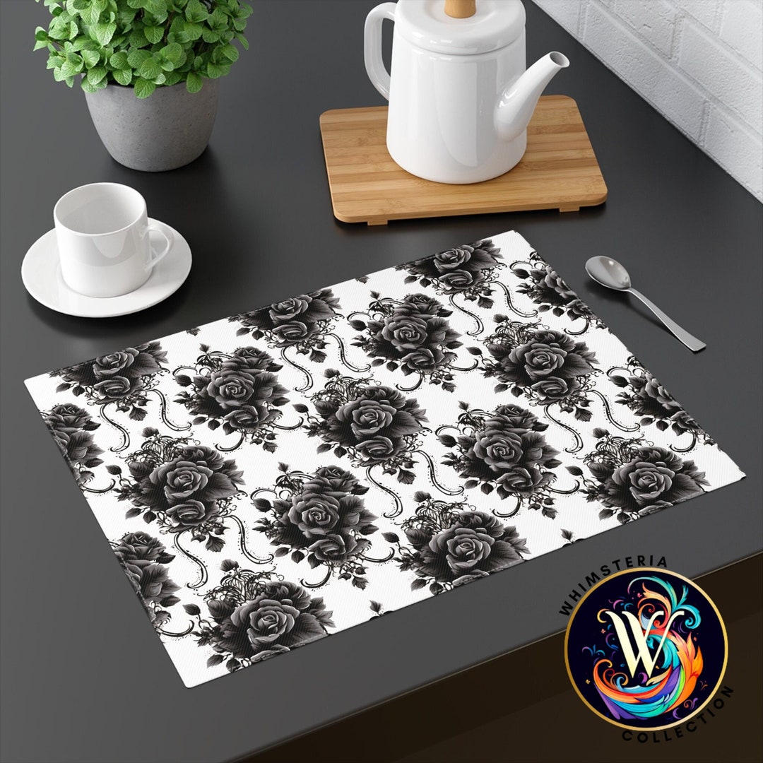 Gothic Victorian Black Rose Table Placemat, Goth Kitchen Decor, Cute ...