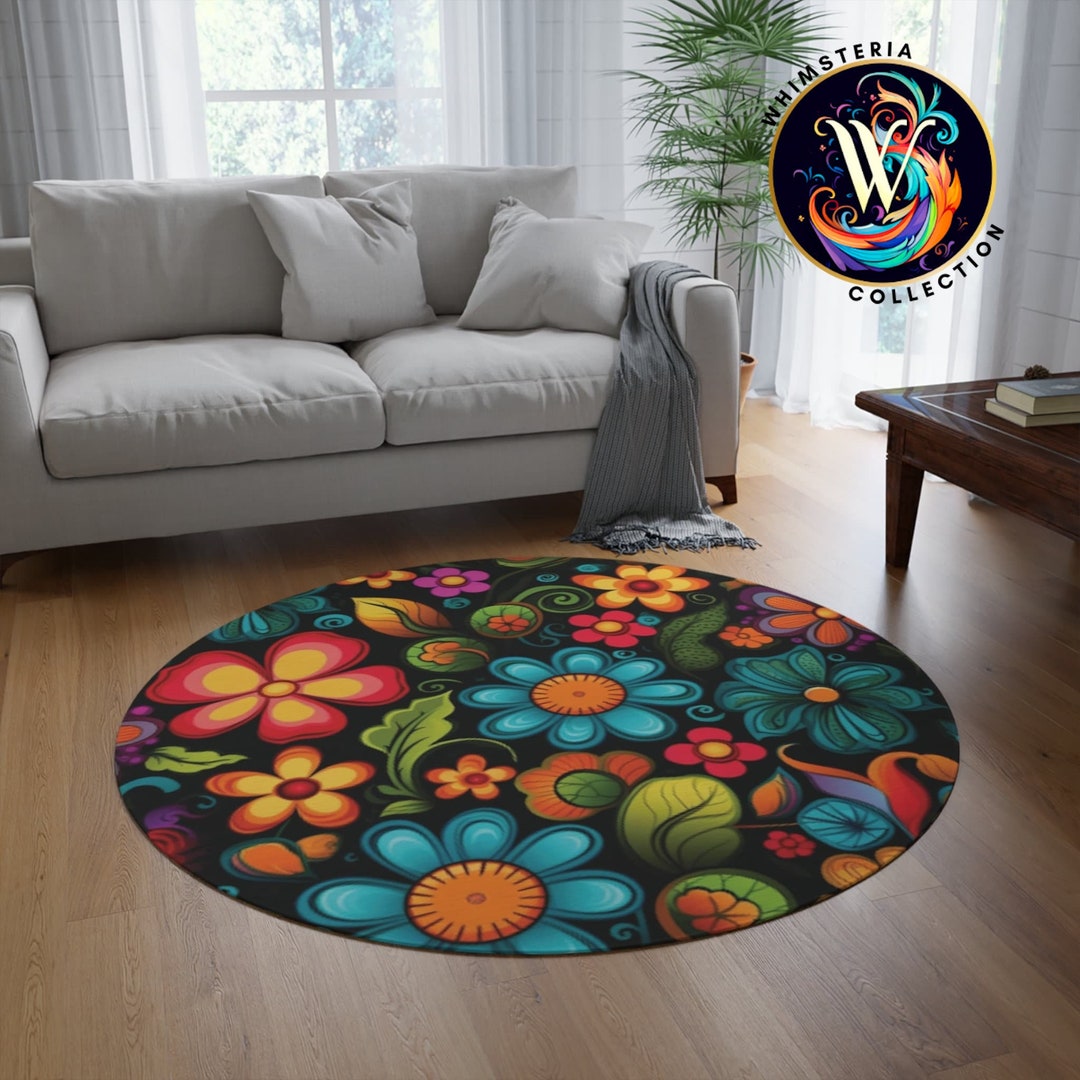 Retro 60s 70s Flower Rug, MCM Round Rug, Mod Flower Power Area Rug ...