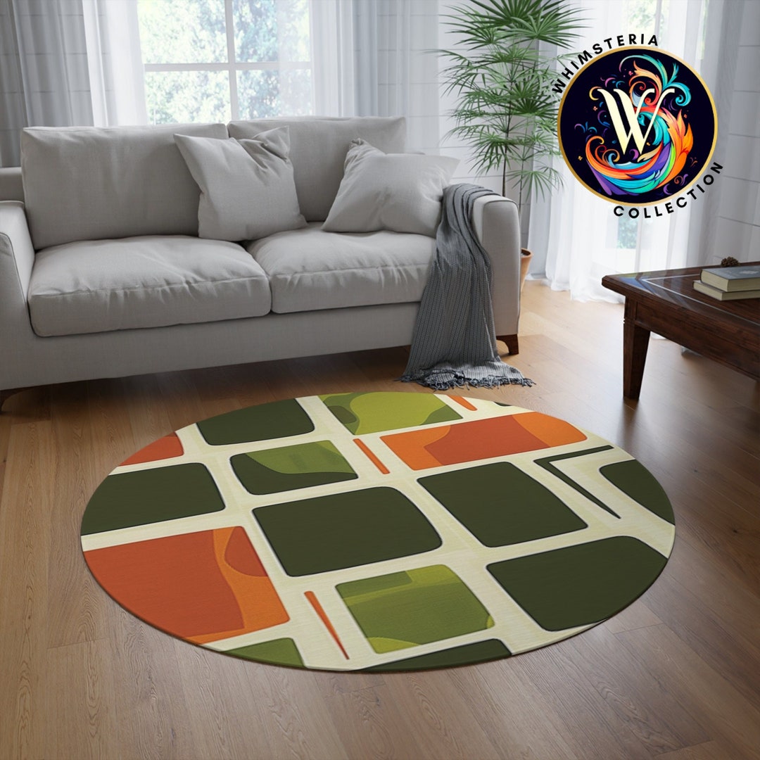 MCM Abstract Round Rug, Mid Century Modern Abstract Outdoor Indoor Rug ...