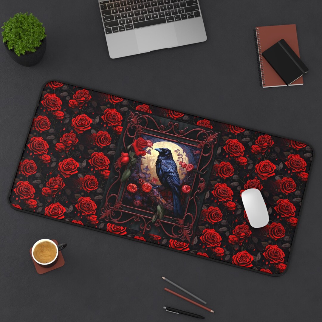 Gothic Red Roses Raven Elegance Table Top Desk Mat Decor, Goth ...