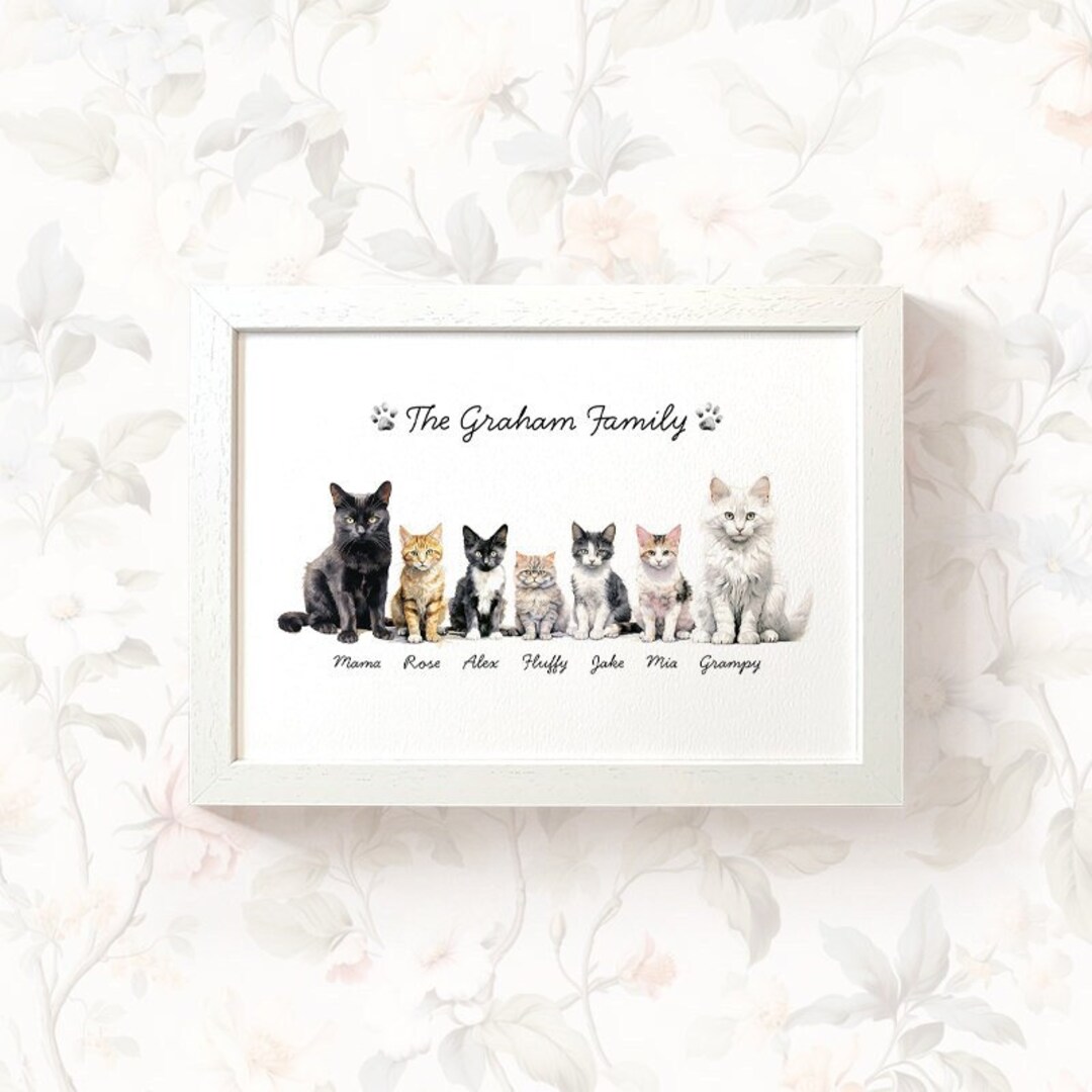 Personalized Cat Family Portrait Print: Custom Cat Art - Etsy