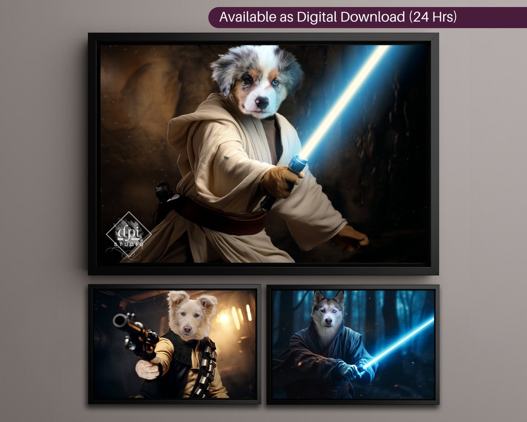 Custom Jedi Pet Portrait, Star Wars Fan Art, Dog Cat Painting, Luke ...