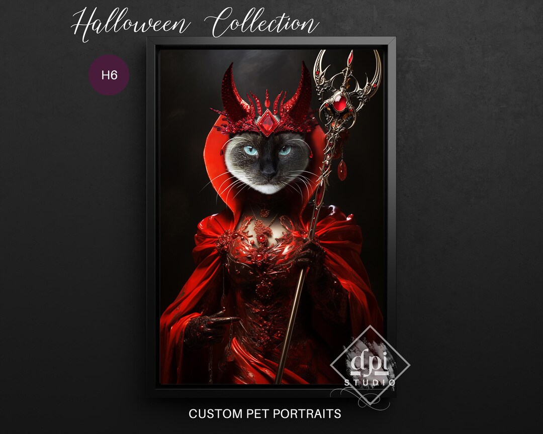 Goth Halloween Cat Portrait, Devil Pet Portrait, Dark Academia Pet ...