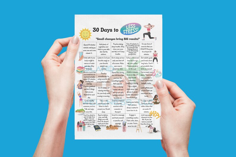 30 Days to Reduce Stress Reference Chart; Printable Instant Download ...