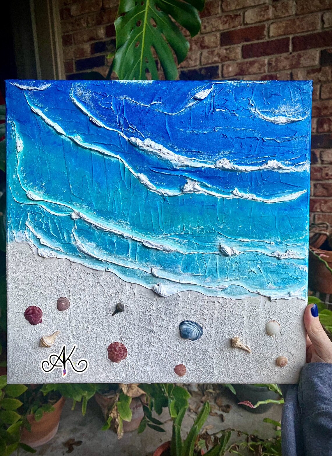 Beach Art Canvas, Plaster Art, Seashells, Ocean Art, Original Painting ...