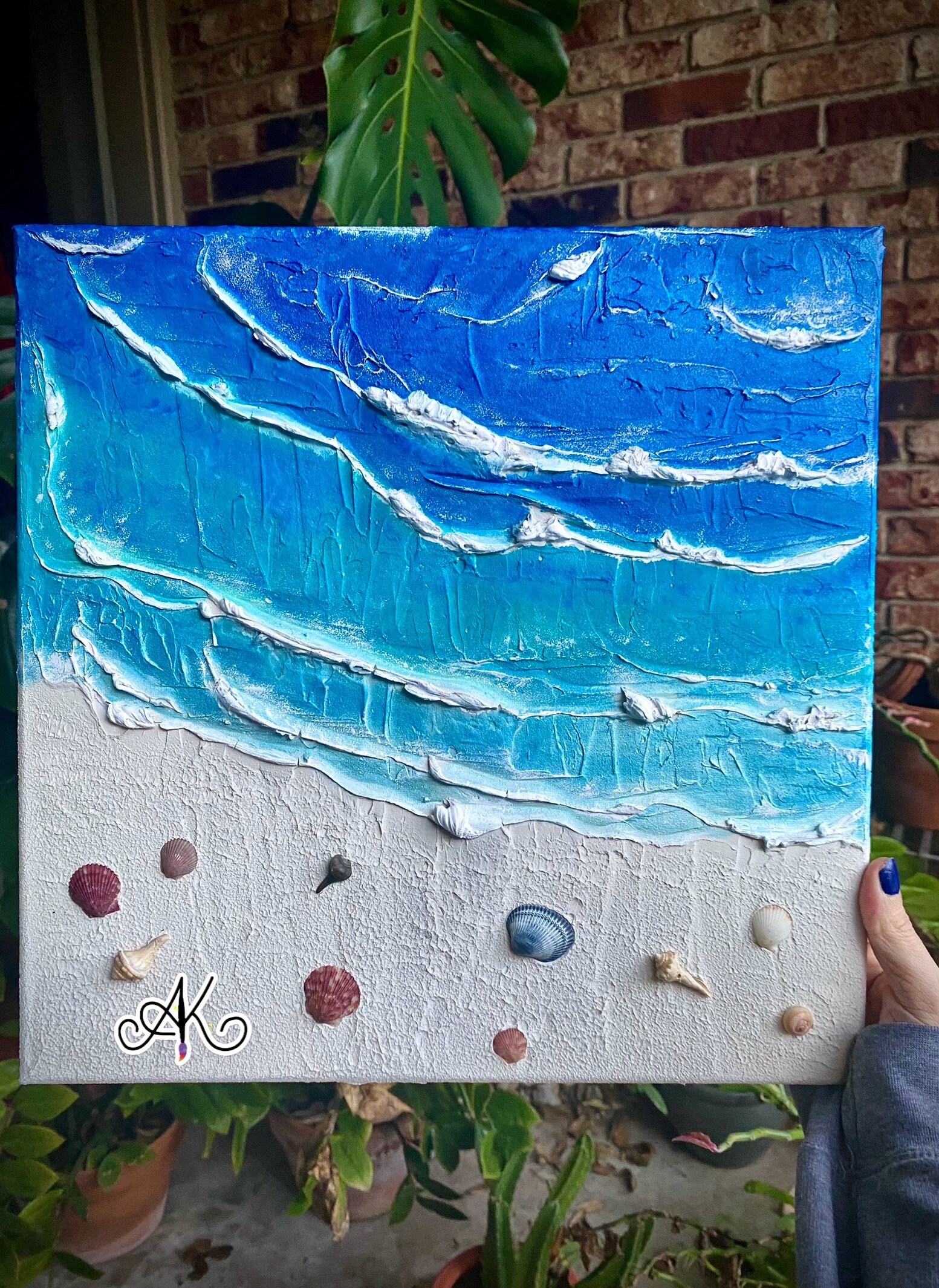 Beach Art Canvas, Plaster Art, Seashells, Ocean Art, Original Painting ...
