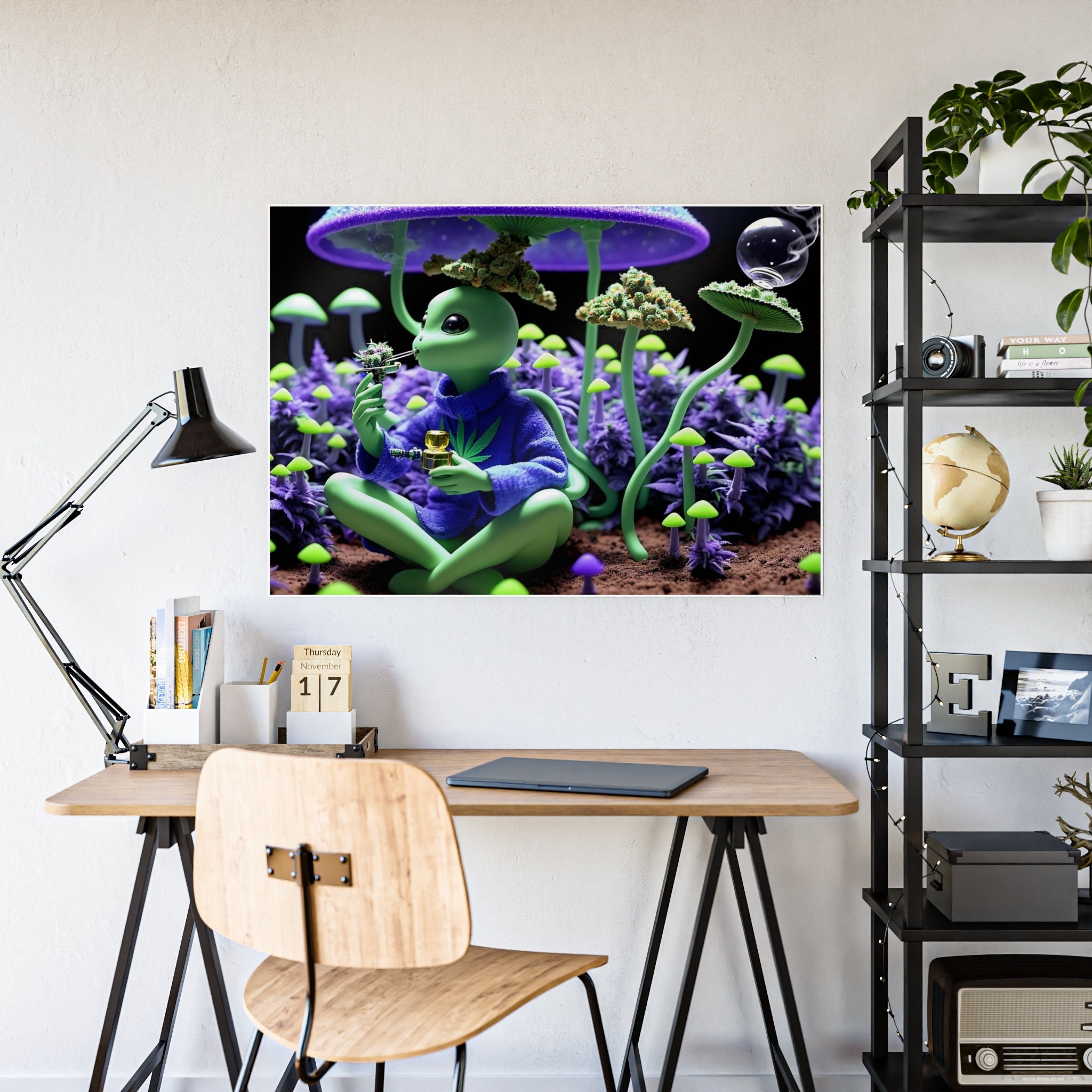 Trippy Alien Poster 420 Art Marijuana Wall Art Mushroom - Etsy