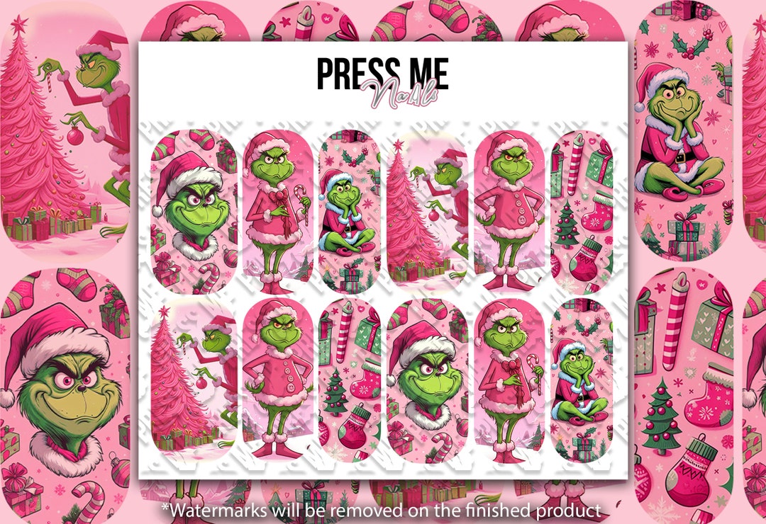 Pink Grinch Waterslide Waterslide Nail Decals L Nail Wraps L Nail ...