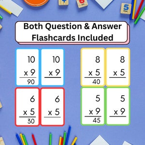 80 Multiplication Flashcards, Educational Learning Cards for Kids, Math ...