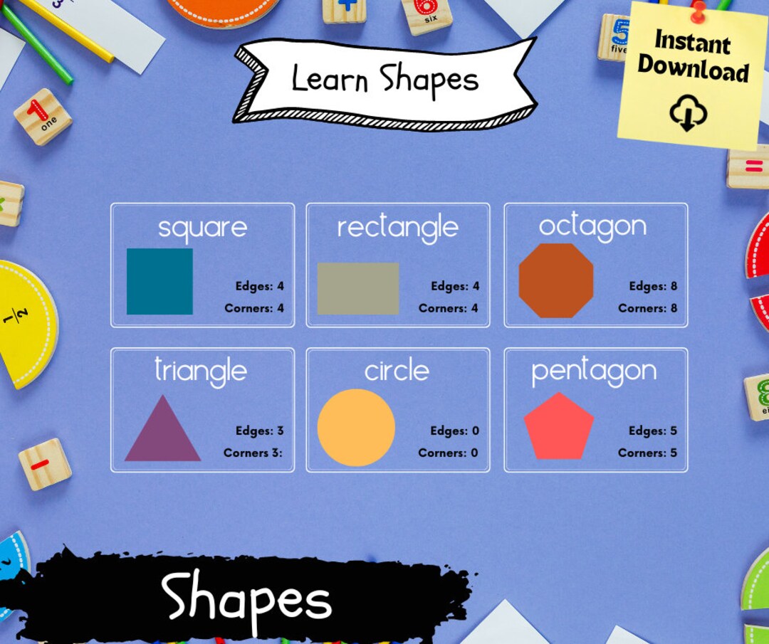 Learn Shapes Flashcards Set, Educational Learning Cards for Kids, Math ...