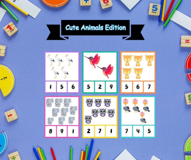 Counting Practice Flashcards Set Math Learning Cards for - Etsy