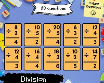 80 Multiplication Flashcards, Educational Learning Cards for Kids, Math ...