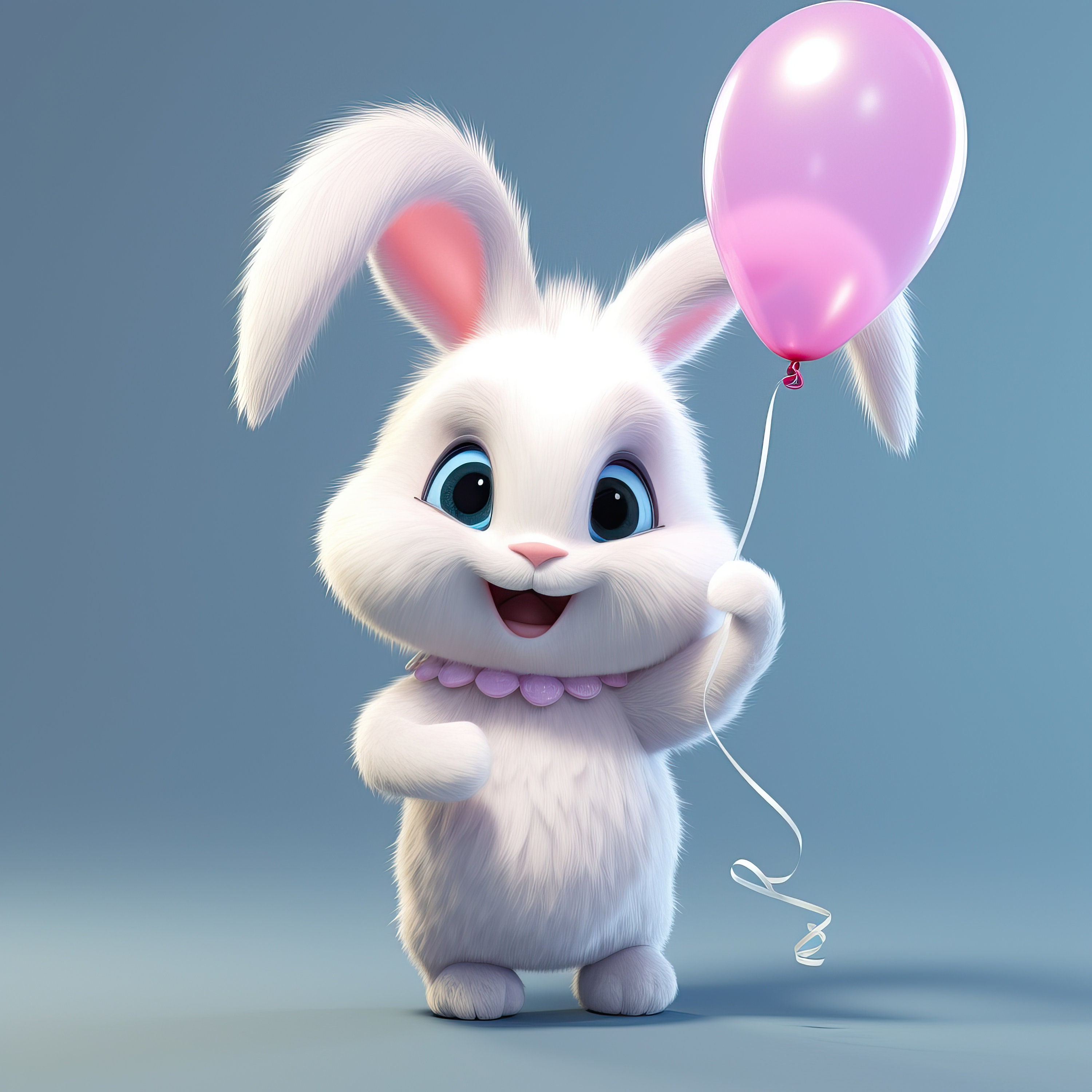 Adorable White Cartoon Bunny Holding a Pink Balloon - Etsy