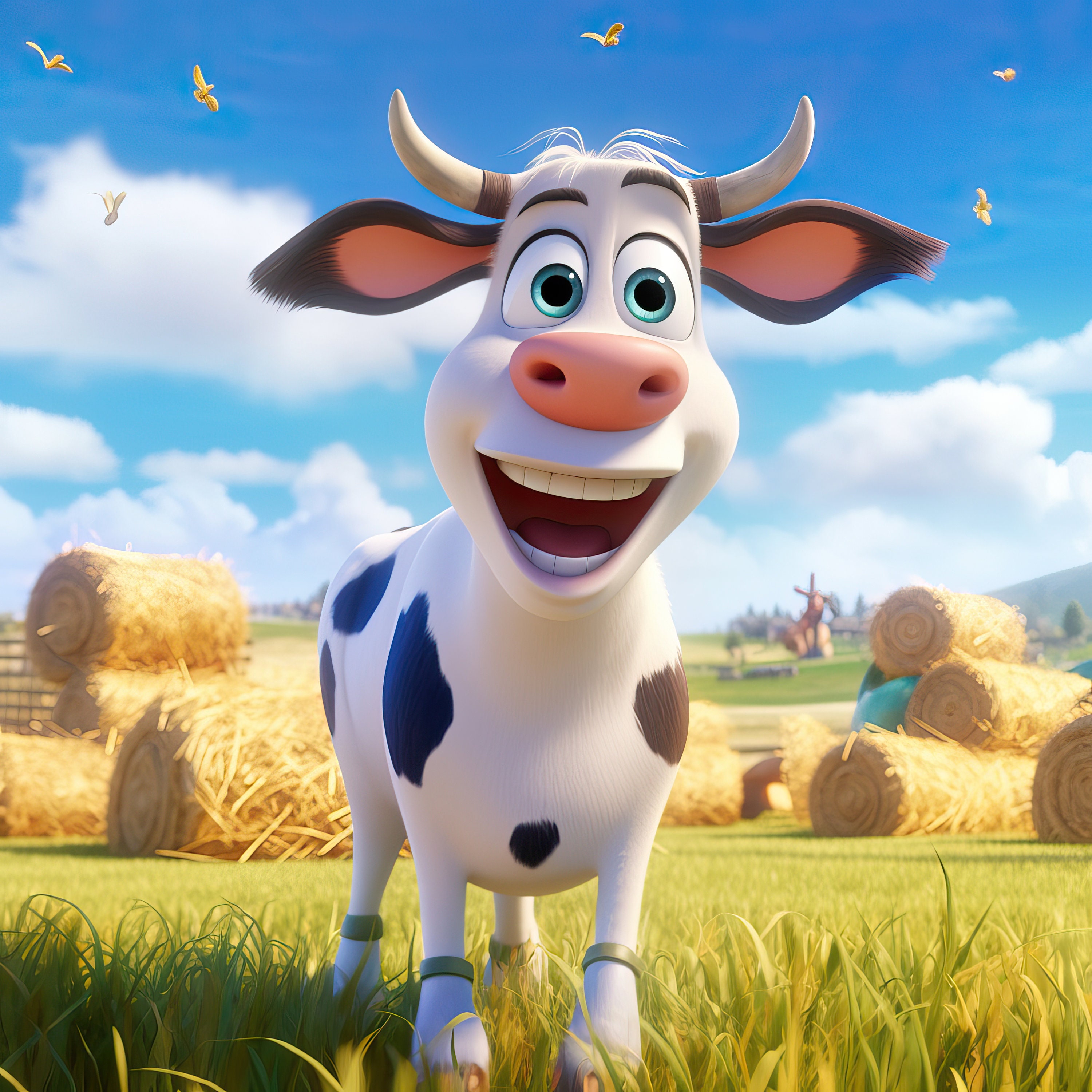 Happy Cartoon Cow Standing in a Field on a Bright Sunny Day - Etsy