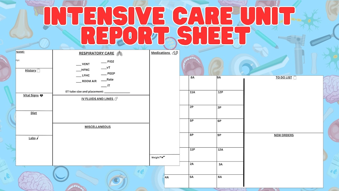 Intensive Care Unit Report Sheet, ICU Report Sheet, Planner for Nurses ...