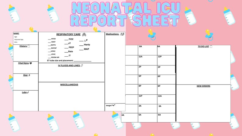 Neonatal ICU Report Sheet, ICU Report Sheet, NICU Nurse Report Sheet ...