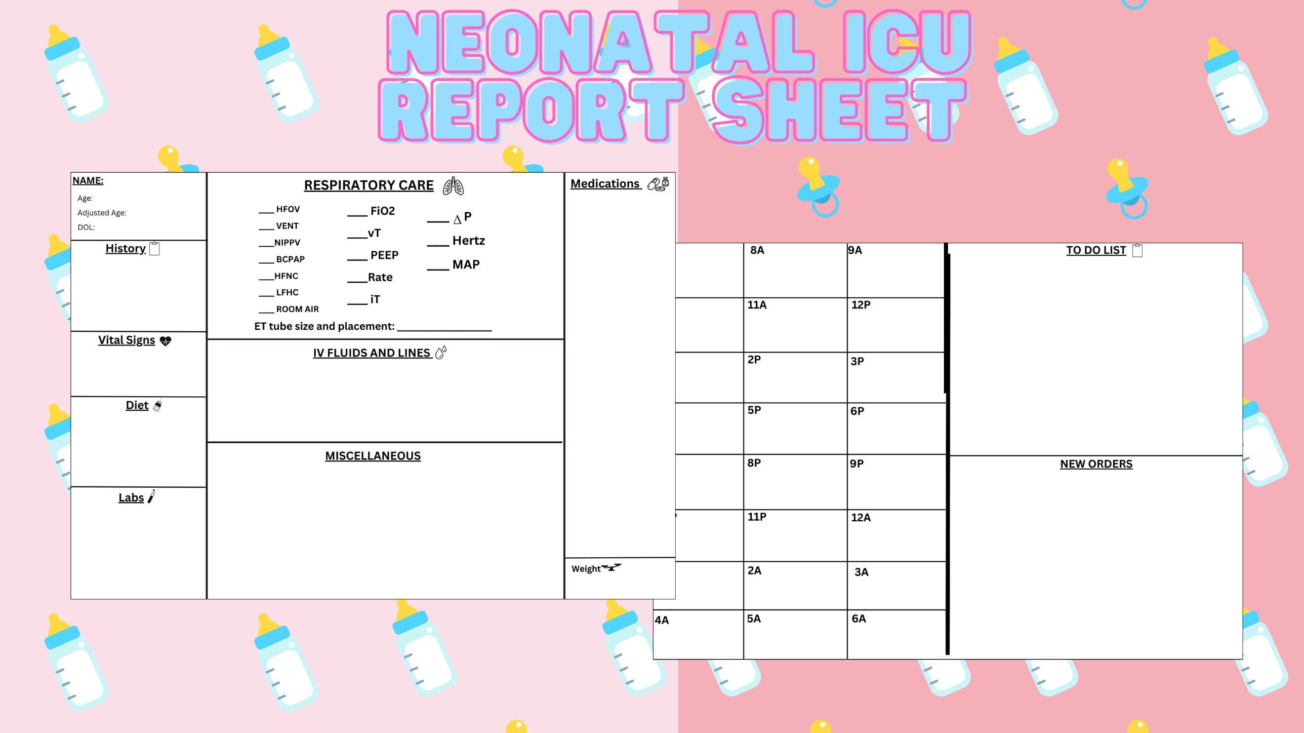 Neonatal ICU Report Sheet, ICU Report Sheet, NICU Nurse Report Sheet ...