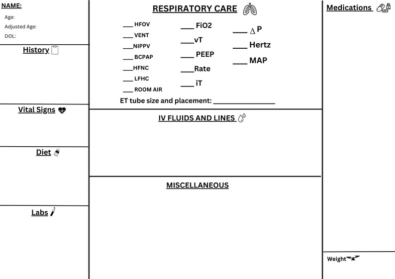 Neonatal ICU Report Sheet, ICU Report Sheet, NICU Nurse Report Sheet ...