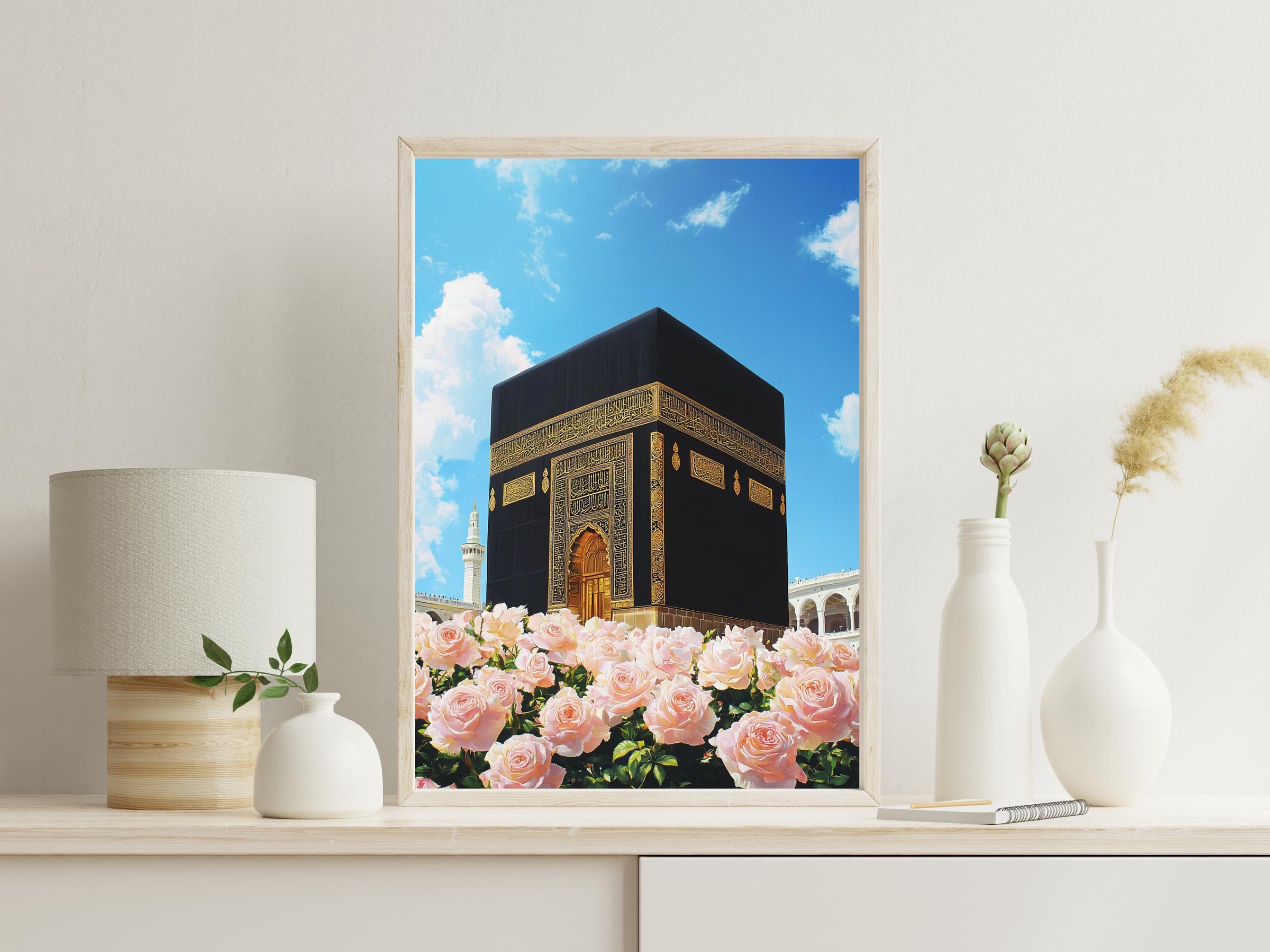 Floral Kaaba Islamic Wall Art for Muslims, Mecca Wall Art With Pink ...
