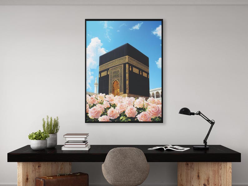Floral Kaaba Islamic Wall Art for Muslims, Mecca Wall Art With Pink ...