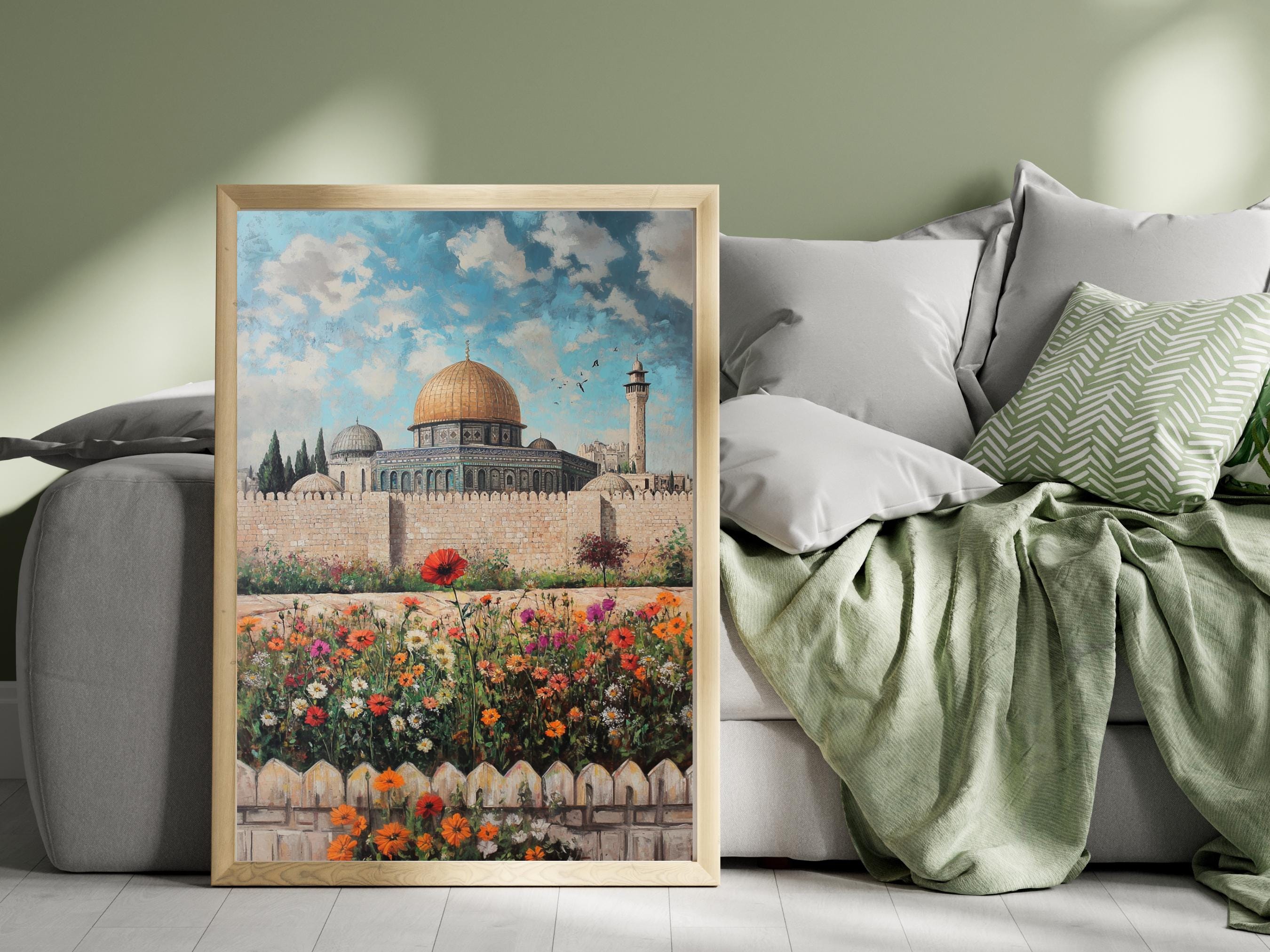 Al-aqsa Mosque Wall Art | Sacred Mosque With Flowers| Poppy Print, Dome ...