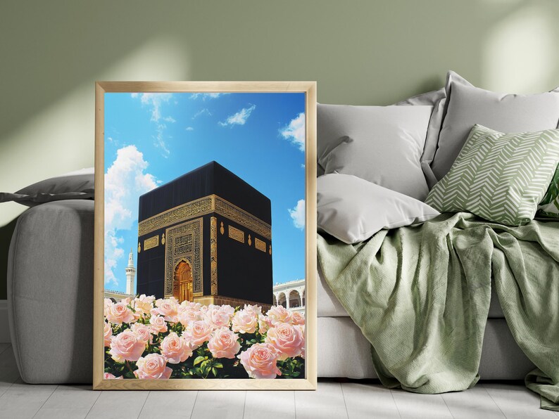 Floral Kaaba Islamic Wall Art for Muslims, Mecca Wall Art With Pink ...