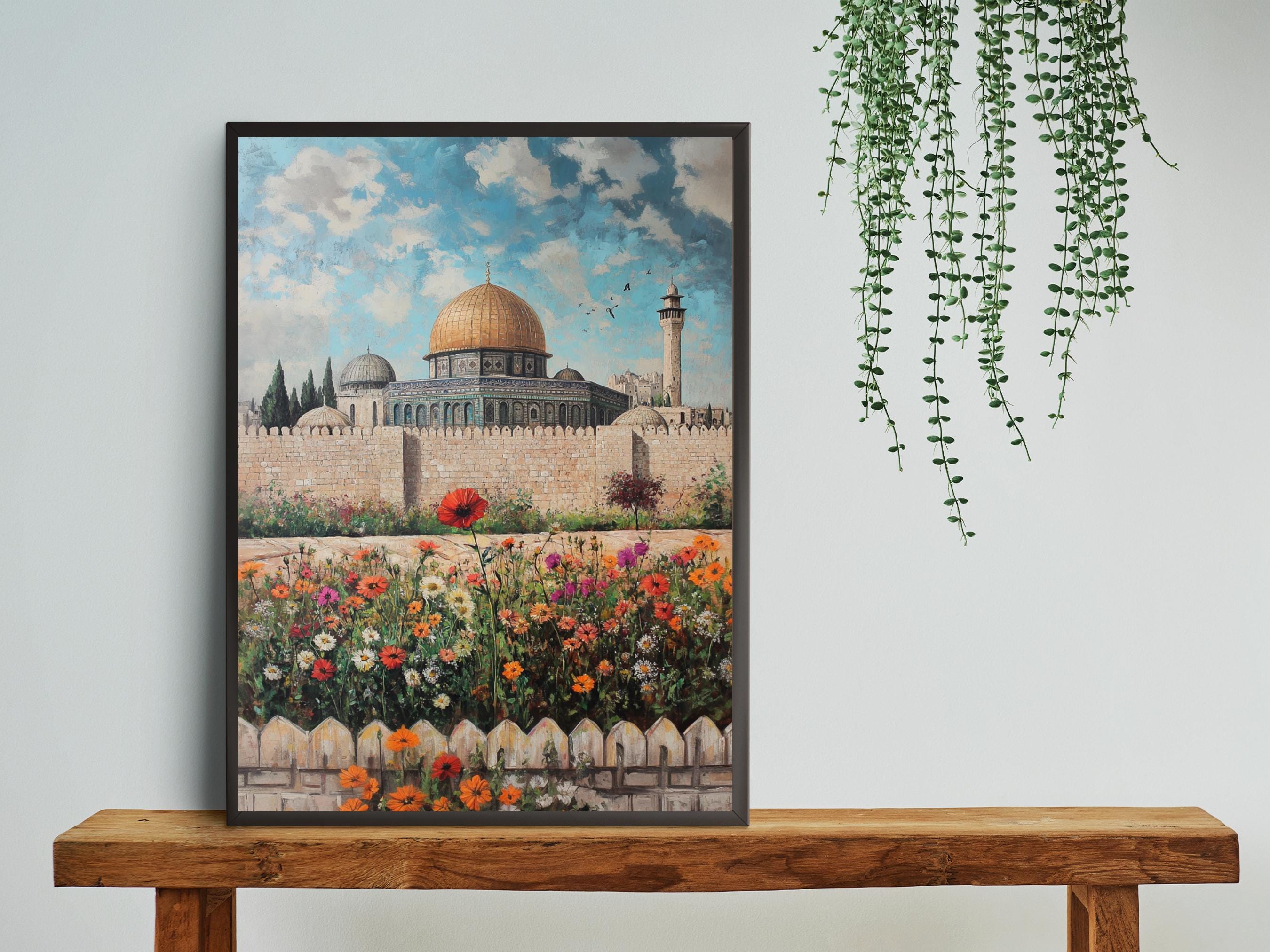 Al-aqsa Mosque Wall Art | Sacred Mosque With Flowers| Poppy Print, Dome ...