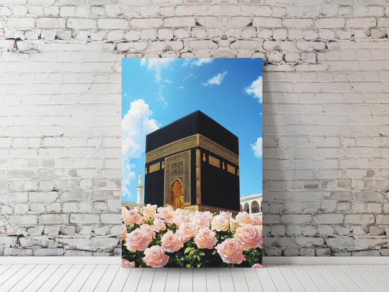 Floral Kaaba Islamic Wall Art for Muslims, Mecca Wall Art With Pink ...