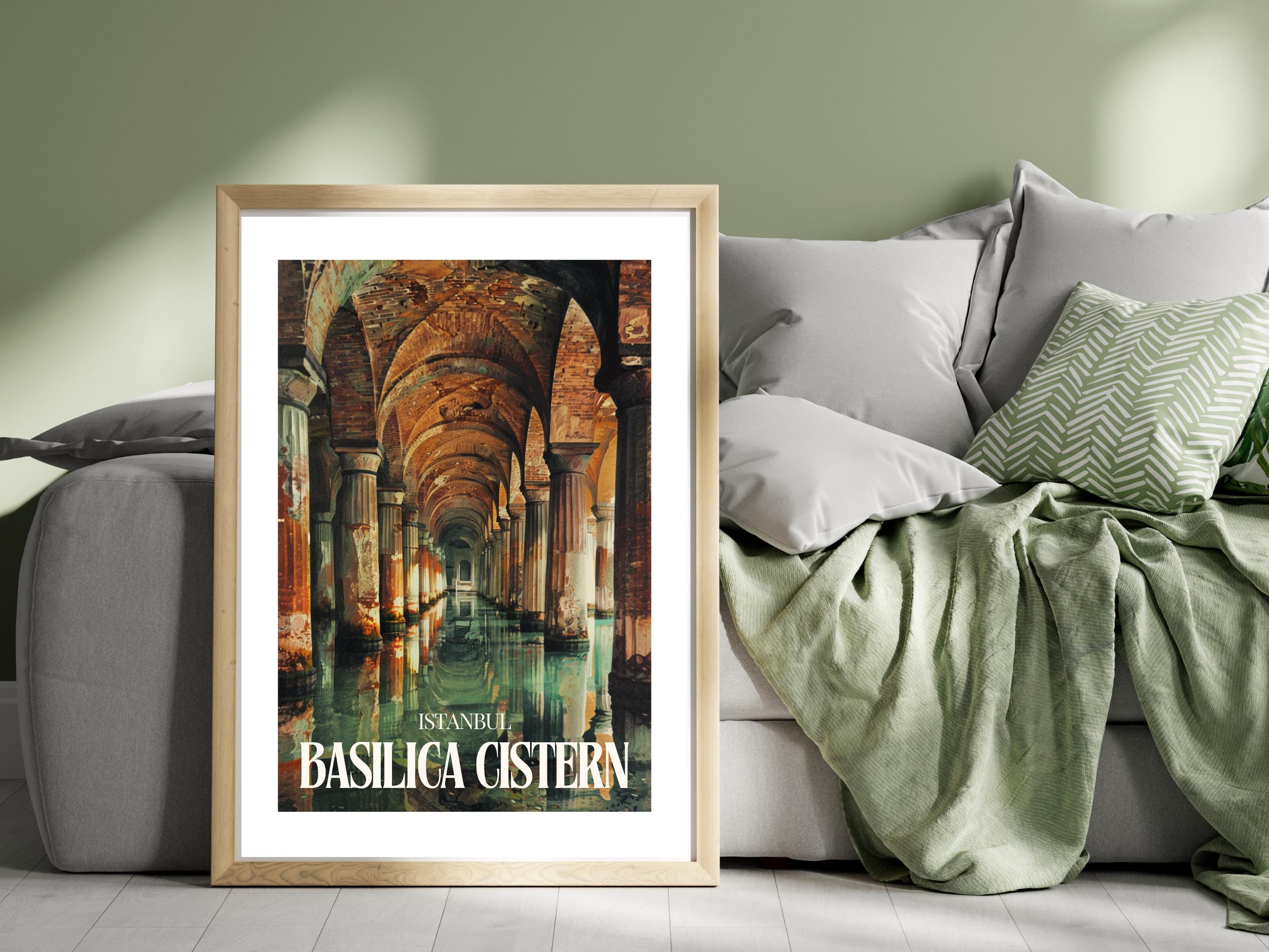 Basilica Cistern in Istanbul Wall Art Print, Retro Travel Print of ...