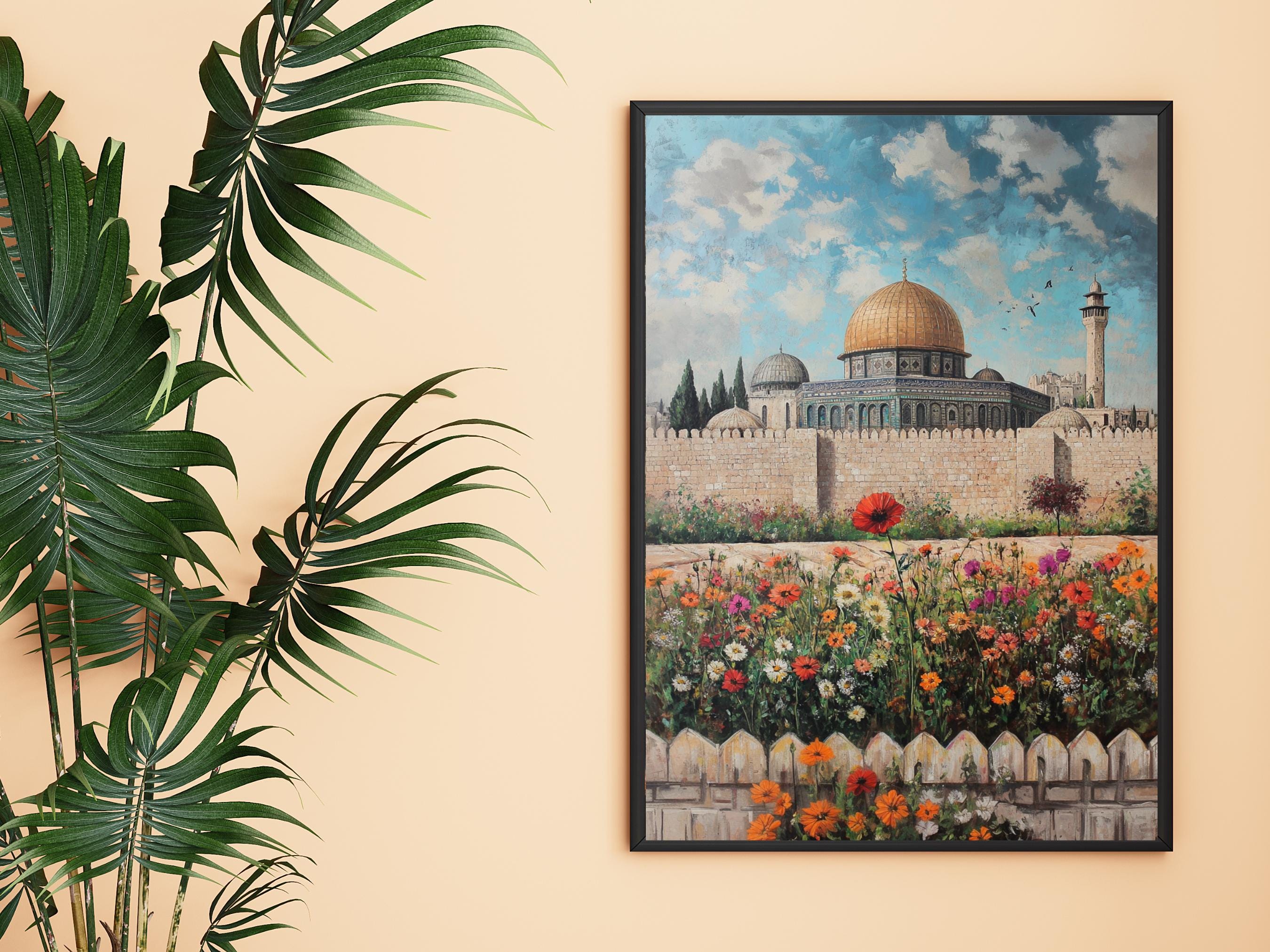 Al-aqsa Mosque Wall Art | Sacred Mosque With Flowers| Poppy Print, Dome ...