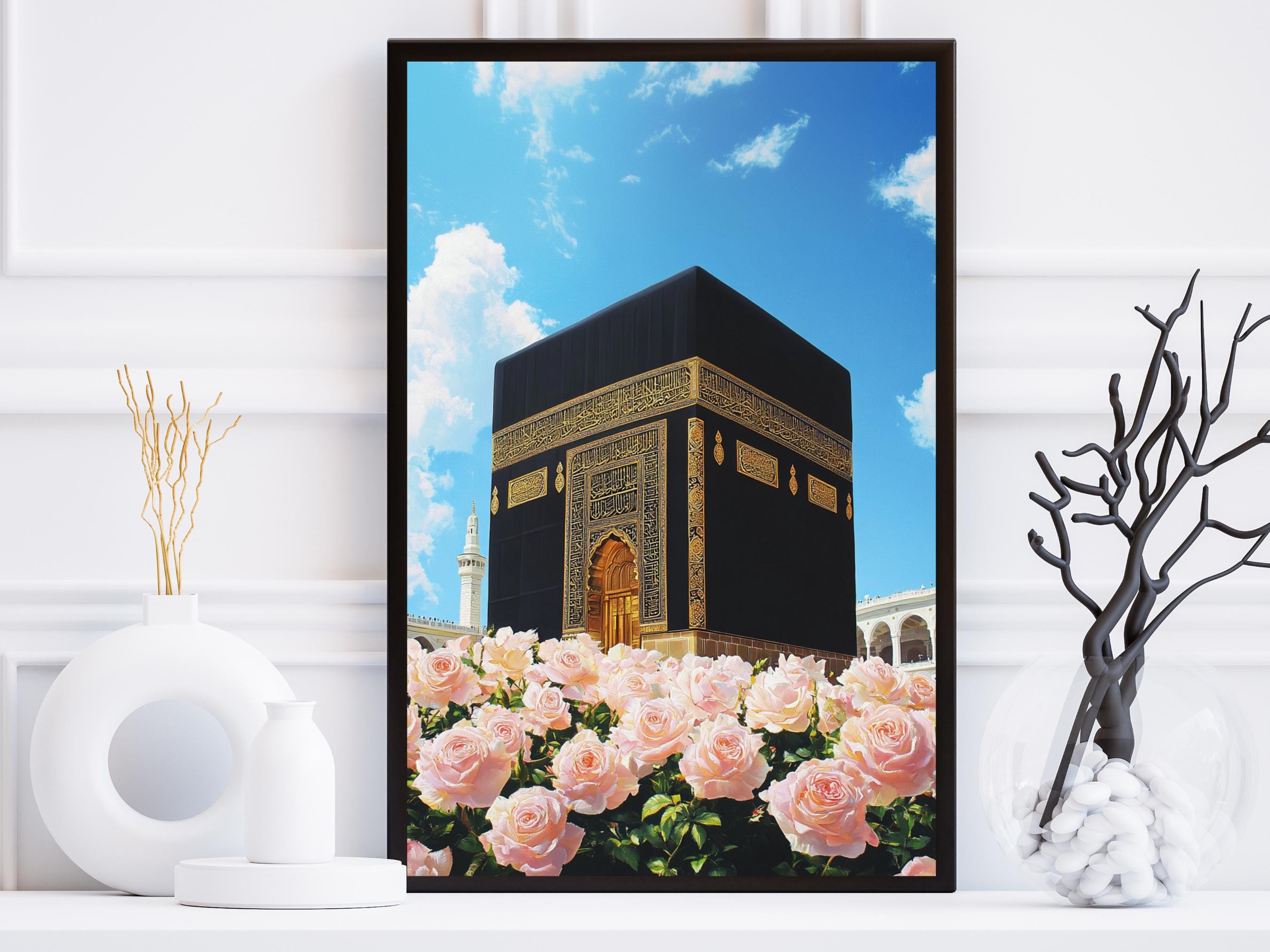 Floral Kaaba Islamic Wall Art for Muslims, Mecca Wall Art With Pink ...