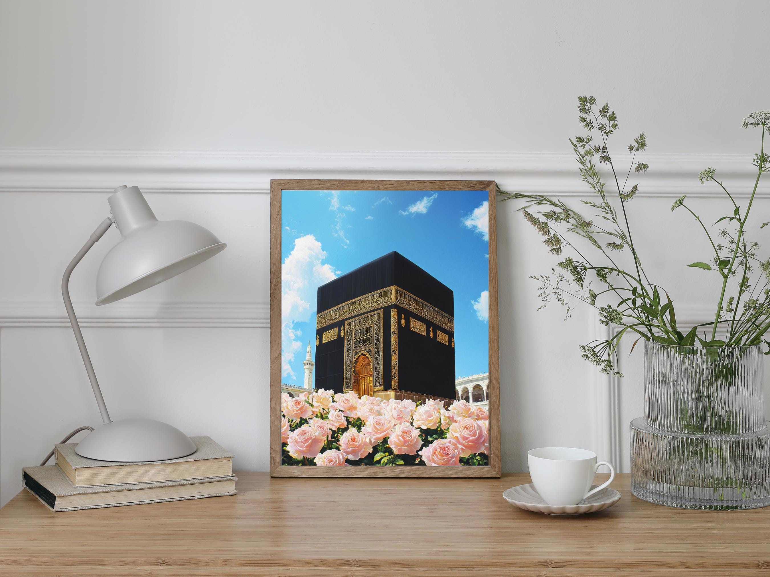 Floral Kaaba Islamic Wall Art for Muslims, Mecca Wall Art With Pink ...