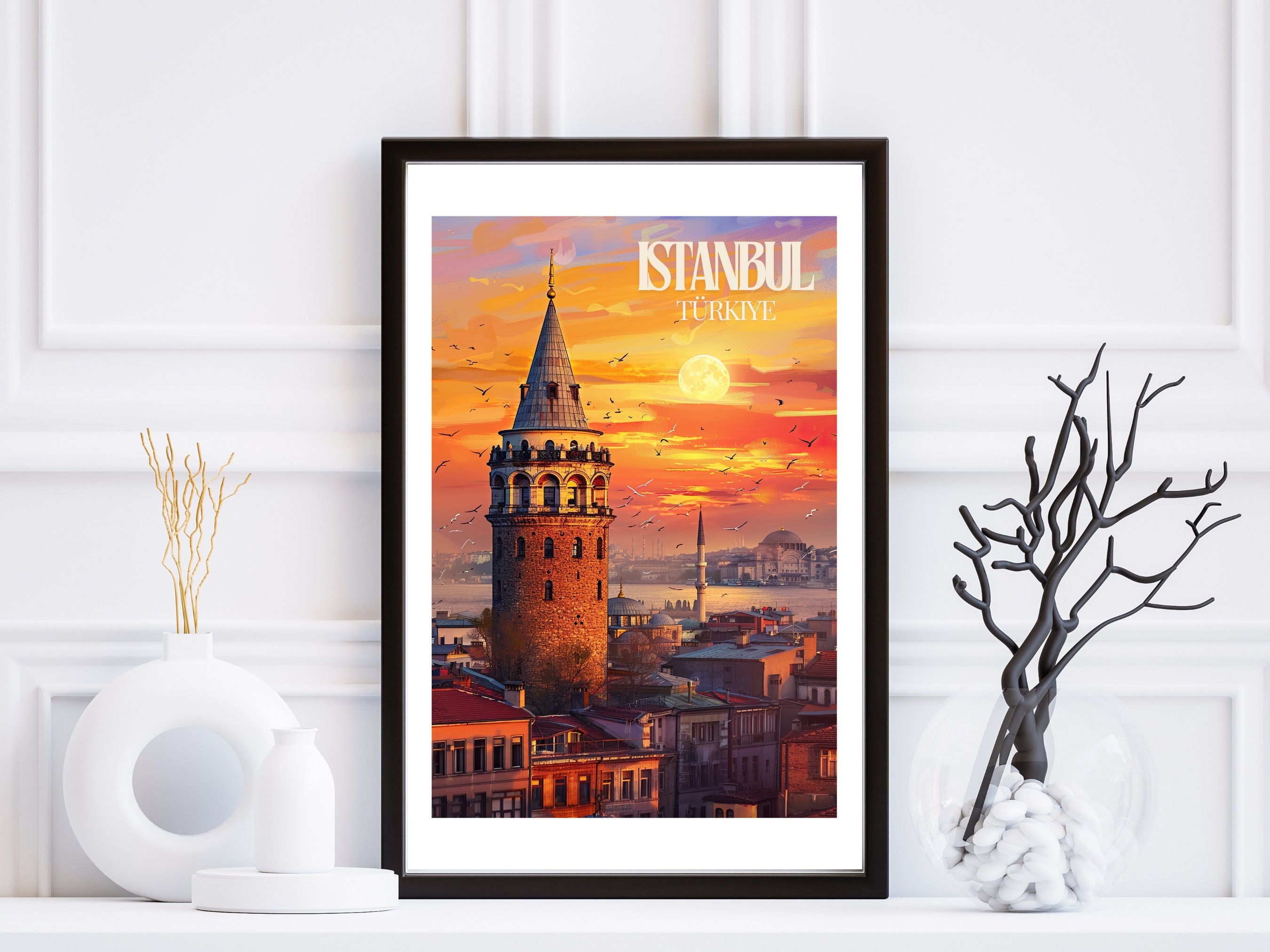 Galata Tower Retro Travel Poster, Istanbul Tower, Constantinople City ...