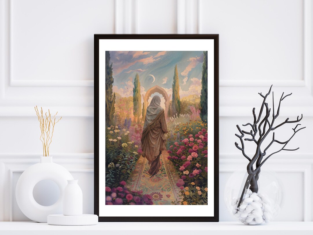 Renaissance Style Print of a Muslim Woman Walking Through a Garden ...