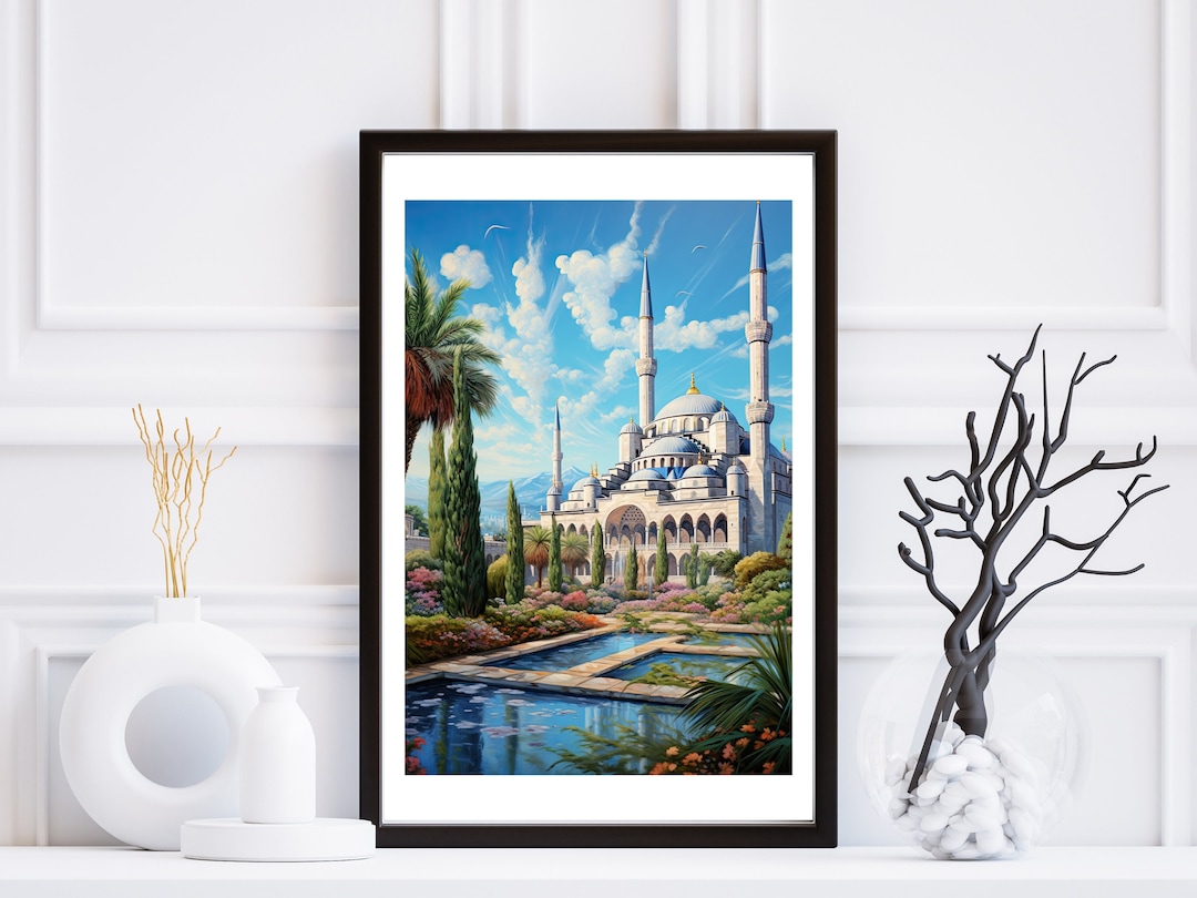 Mosque Print With Beautiful Garden, Holy Mosque Art, Wall Art of the ...
