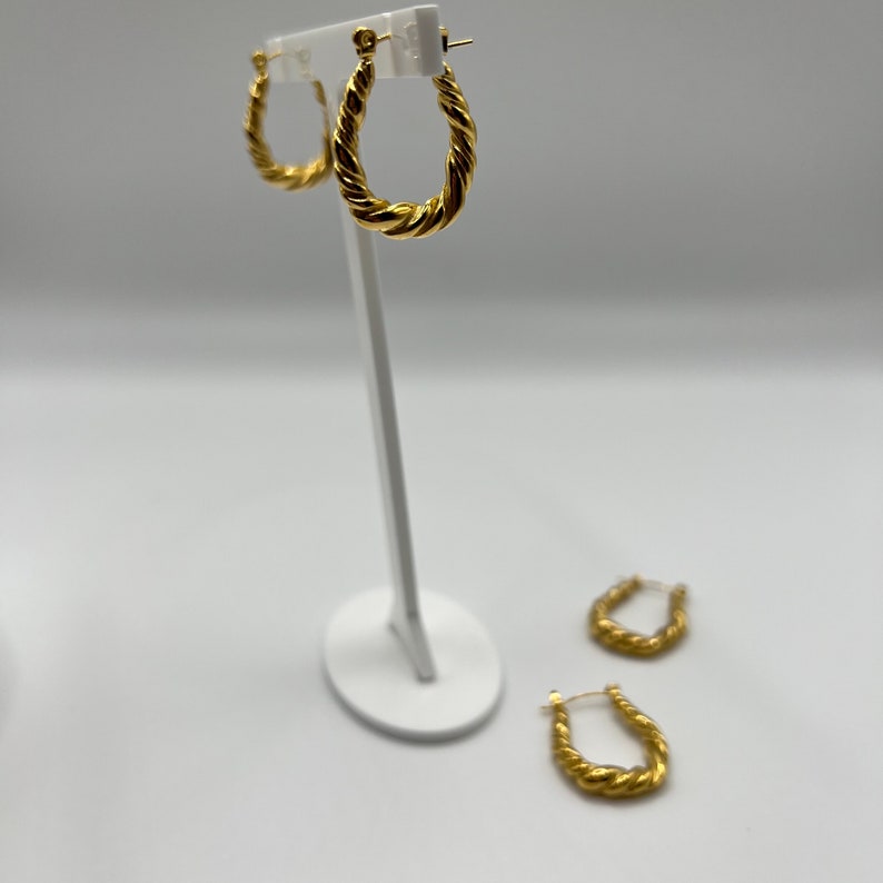 18K Gold Twisted Oval Hoops, Gold Rope Textured Hoops, Geomtric Twisted Hoops, Click Hinge Hoops ...