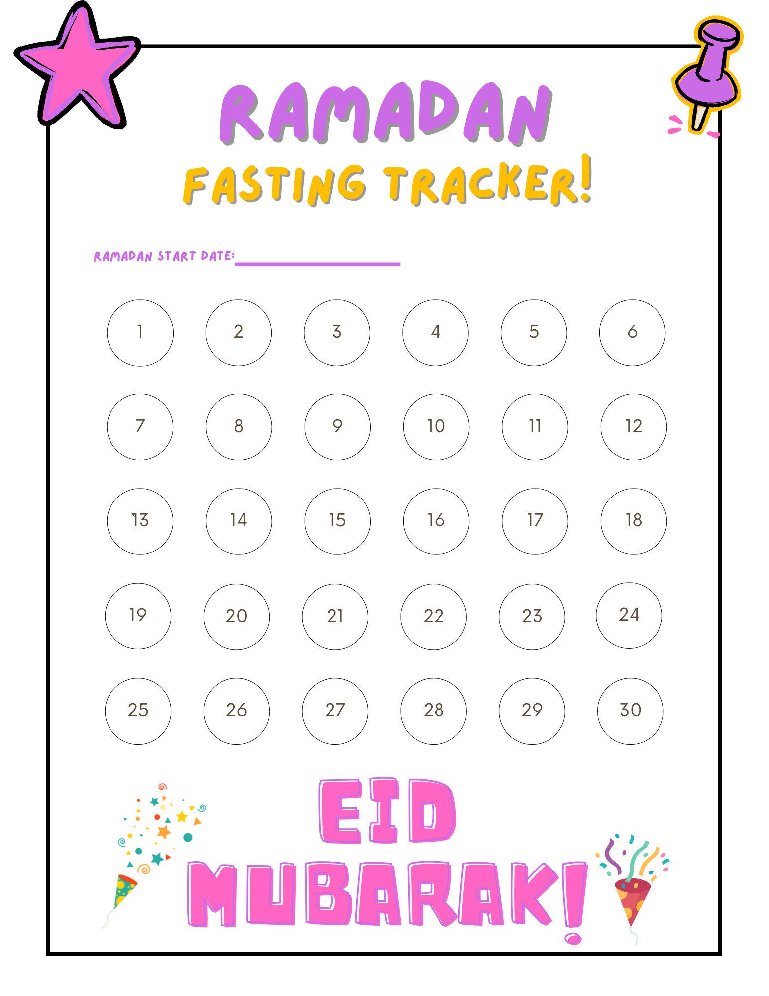 Printable 2025 Ramadan Fasting Tracker, Missed Days & 6 of Shawwal ...