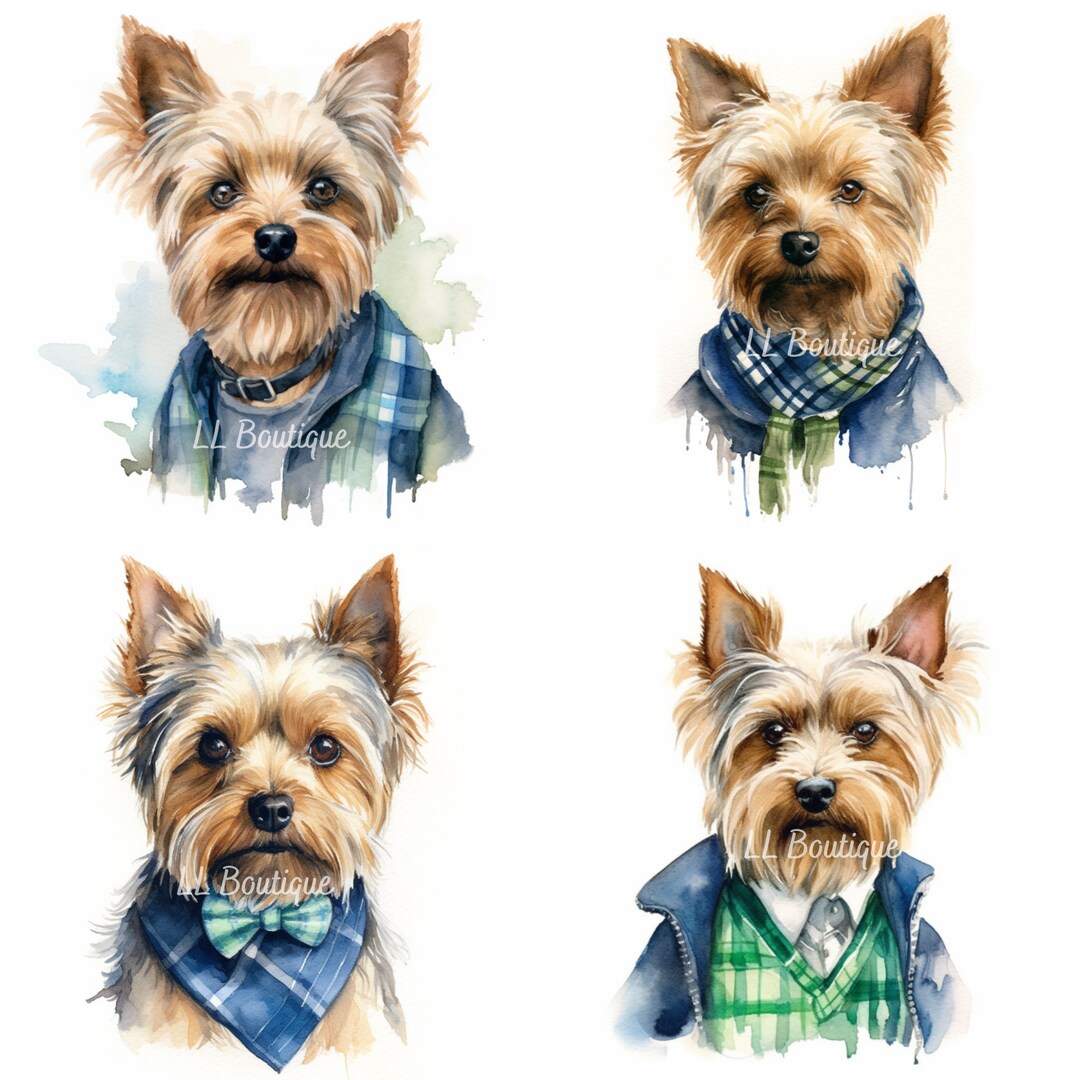 4 Watercolor Male Yorkie Images, .PNG File, Dog Art, Nursery Art, Wall ...