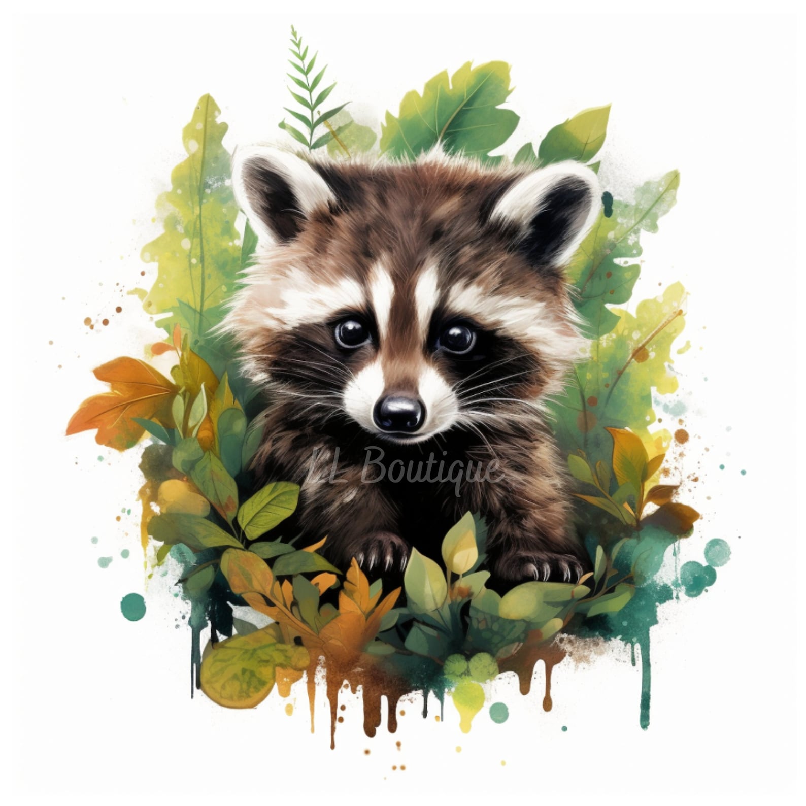 4 Watercolor Woodland Forest Raccoon Images, .PNG File, Baby Room Art ...
