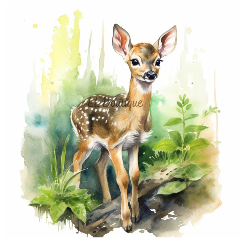 4 Watercolor Woodland Forest Bambi Images, .PNG File, Baby Room Art ...