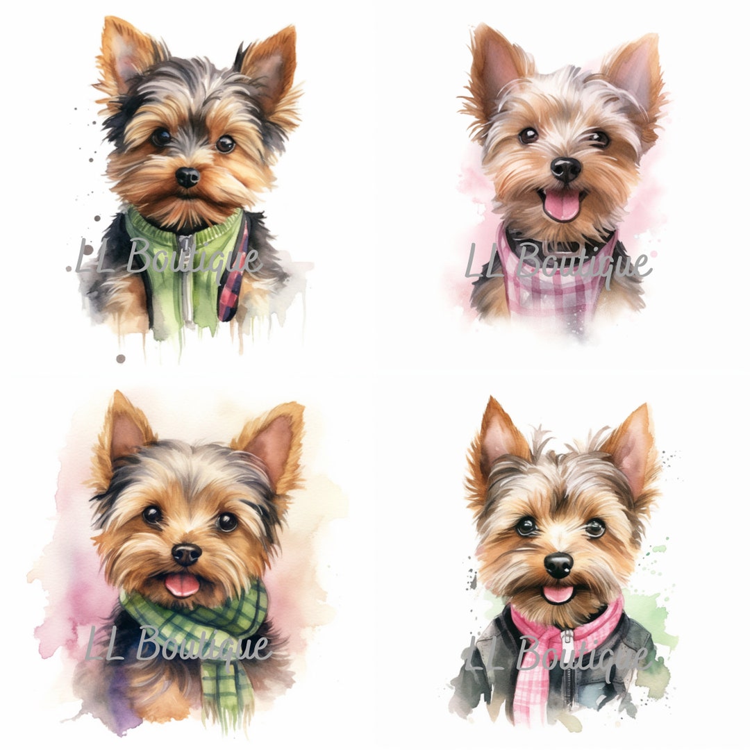 4 Watercolor Male Yorkie Images, .PNG File, Dog Art, Nursery Art, Wall ...
