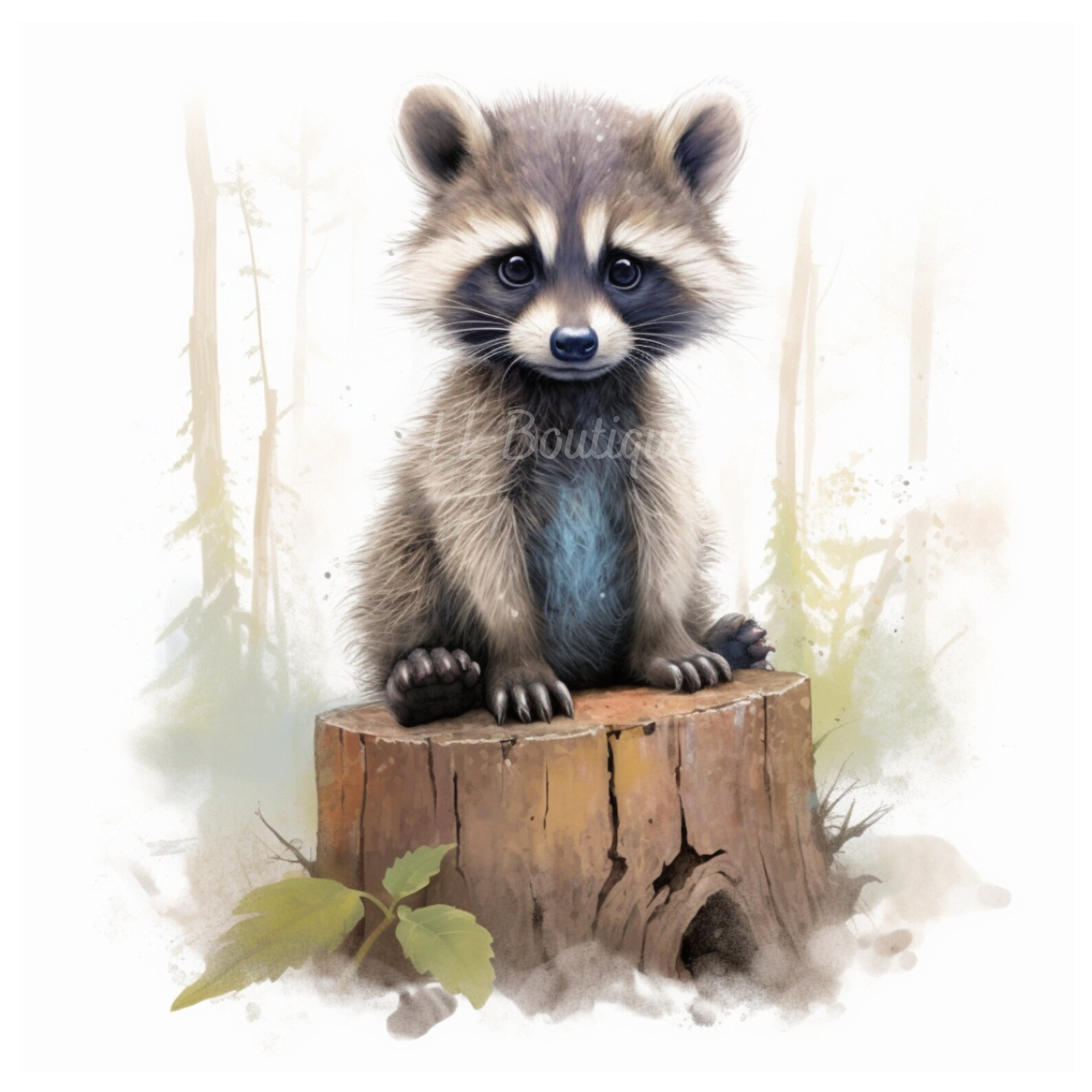 4 Watercolor Woodland Forest Raccoon Images, .PNG File, Baby Room Art ...