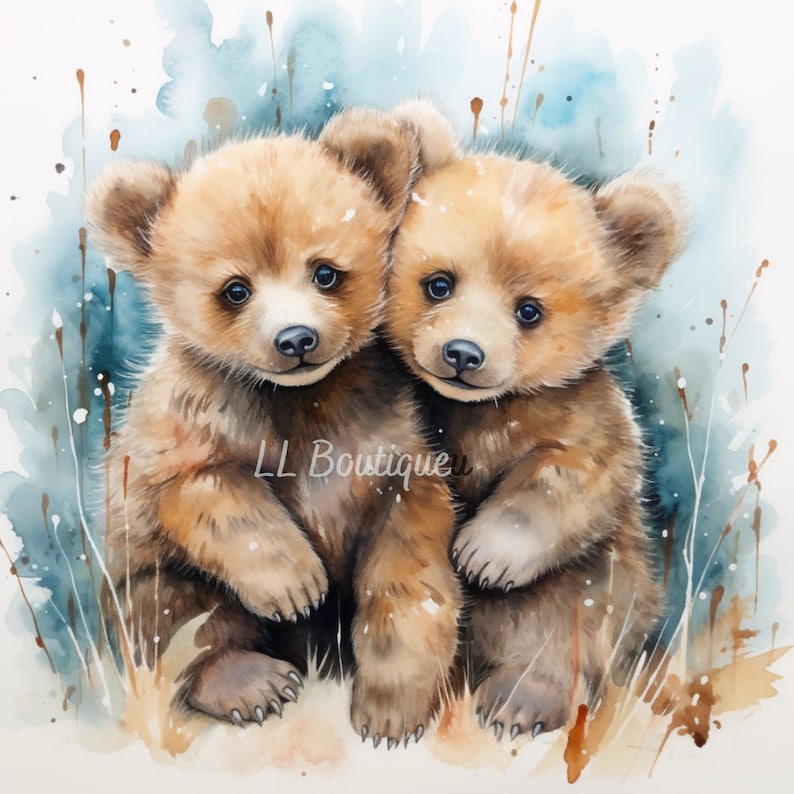 Twin Baby Bears, .PNG Files, Nursery Art for Twin Boys, Twin Baby Bears ...