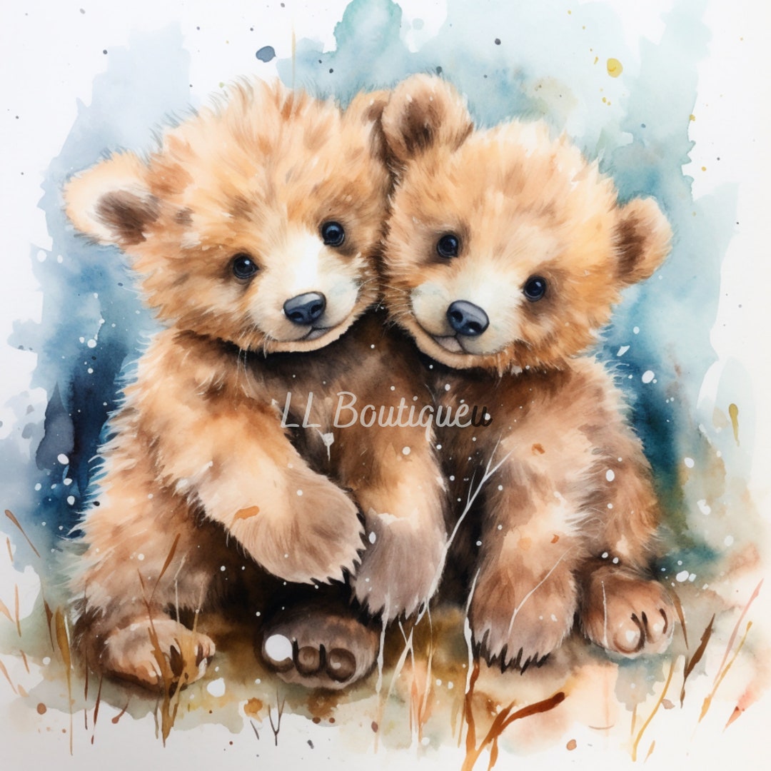 Twin Baby Bears, .PNG Files, Nursery Art for Twin Boys, Twin Baby Bears ...