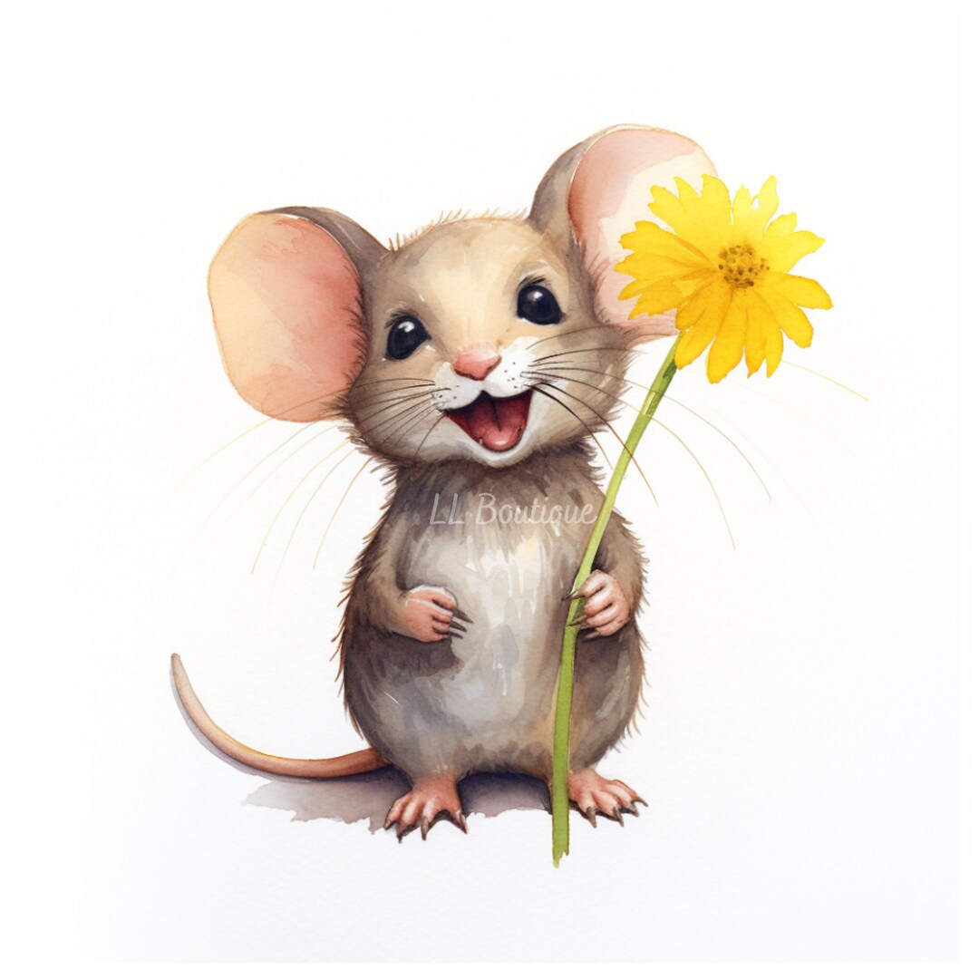 4 Watercolor Woodland Forest Mouse Images, .PNG File, Baby Room Art ...