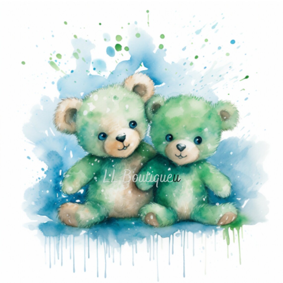 Twin Baby Bears, .PNG Files, Nursery Art for Twin Boys, Twin Baby Bears ...